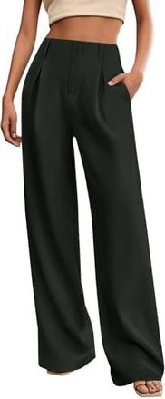Generic Pantalon de travail d&eacute;contract&eacute; extensible taille haute coupe droite l&eacute;ger et ample Pantalon de travail pour femme, coupe d&eacute;contract&eacute;e, jambe droite e