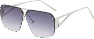 Generic Lunettes de soleil vintage en métal à monture large pour femme, verres dégradés, UV400, gris argenté, Taille unique