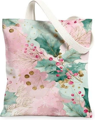 Generic Sacs fourre-tout r&eacute;utilisables en toile de houx de No&euml;l &agrave; motif floral - Vintage l&eacute;ger et lavable - Pour salle de sport, voyage, pique-nique - 33 x 38