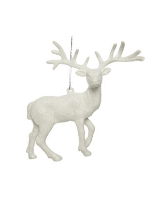 Kaemingk Rentier Hirsch Kunststoff H&auml;nger wei&szlig; mit Flitter 14 cm H
