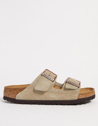 Birkenstock Arizona - Sandales plates en daim - Taupe-Neutre