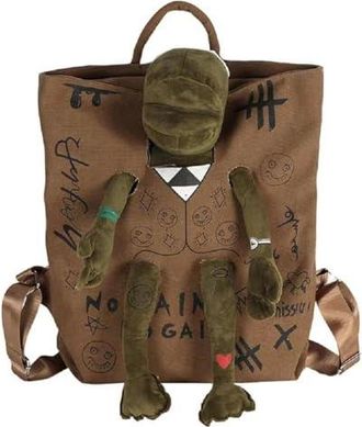 Generic Grand sac &agrave; dos fantaisie en toile avec motif de grenouille en peluche et graffiti, pour homme, femme, adolescent, sac &agrave; dos de voyage unique pour un 
