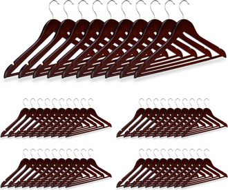 Relaxdays Kleiderb&uuml;gel im 50er Set, Hosenstange, f&uuml;r R&ouml;cke, Hemden, Jacken, Haken 360&deg; drehbar, stabil, Holz, braun
