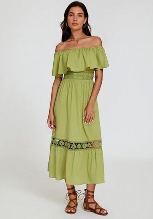FS Collection Sommerkleid Damen Midikleid Sommerkleid Carmenkleid mit Spitze (Gr&ouml;&szlig;en: XS (EU:36 / UK:8) &middot; S (EU:38 / UK:10) &middot; M (EU:40 / UK:12) &middot; L (EU:42 / UK:14) 