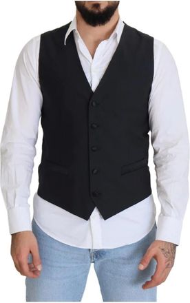 Dolce & Gabbana Homme, Costumes, Noir, Taille: L Gilet Noir Coupe Classique