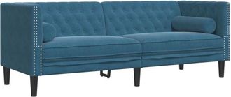 vidaXL Chesterfield-Sofa mit Nackenrollen 3-Sitzer Blau Samt Vidaxl