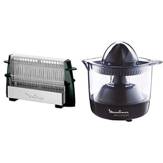 Moulinex A15453 Grille-pain Noir/Inox & PC120870 Presse Agrumes Électrique Ultra Compact 25W Jus Orange Citron Pamplemousse Capacité 0,45L Noir