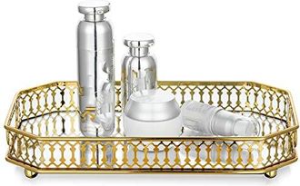 Nuptio Plateau D&eacute;coratif Miroir Or pour Meuble Coiffeuse Bijoux, Bougie Rectangulaire Boissons, Assiettes et Parfum pour Cadeaux Noce