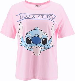 Disney Stitch T-Shirt pour Femmes, T-Shirt à Manches Courtes en Coton Doux pour Femmes et Adolescents (FR/ES, Alpha/Lettres, TG, Taille Normale, Taille Norma