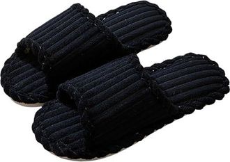 Generic Pantoufles &agrave; bout ouvert en velours c&ocirc;tel&eacute; pour femme - Semelle souple - Bout ouvert - Couleur unie - En mousse &agrave; m&eacute;moire de forme - Chaussures dint&eacute;r