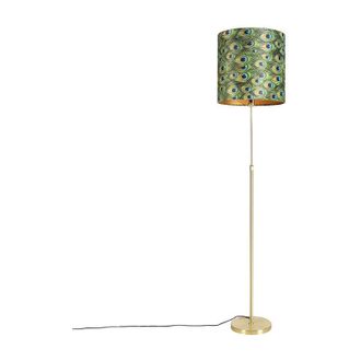 QAZQA Stehleuchte Gold / Messing mit Veloursschirm Pfau 40/40 cm - Parte