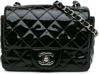 Chanel Hobo Bags - Mini Square Classic Patent Single Flap - Gr. unisize - in Schwarz - f&uuml;r Damen
