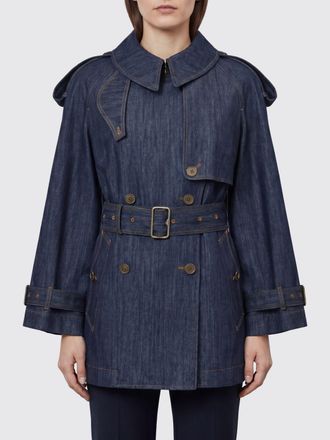 Burberry Trench-coat court &agrave; double boutonnage en denim de coton avec &eacute;paulettes