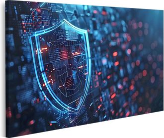 Islandburner Prime Bild auf Leinwand Konzept Cybersecurity-Services: Sichere Verbindung in Cyberwelt, Nahaufnahme Sicherheitsschild, blaues Design Bilder Wandbilde