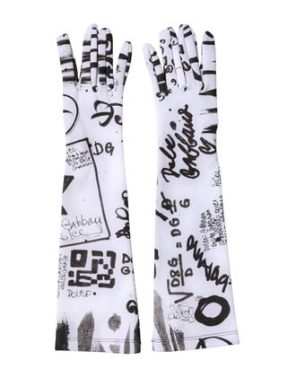 Dolce & Gabbana Womens Dg Logo Elbow-Length Mittens Gloves White