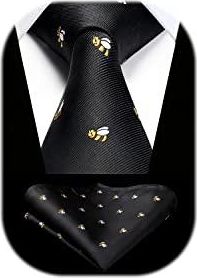 Hisdern Cravates pour Hommes Motif Animal Cravate Mariage Affaires Noir Abeilles Originale Poche Carré Ensemble Élégant pour Fête