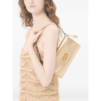 Valentino Garavani VLogo Laminated Nappa Leather Shoulder Bag - Gold