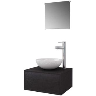 vidaXL Vidaxl - Meuble de salle de bain 4 pcs avec lavabo et robinet Noir