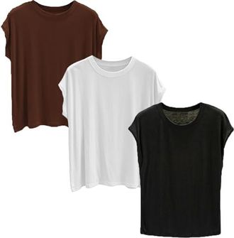 Generic 2 Pack Femme Tee Shirt Coton Casual Blanc Tshirt Haut &Agrave; Manche Courte D&eacute;t&eacute; L&acirc;che Basique T-Shirt Sport Imprim&eacute; &Agrave; Col Rond Tops Tunique Manche Courte D
