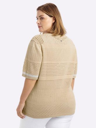 Sheego Strickpullover Halbarm-Pullover Kurzarm Ajour