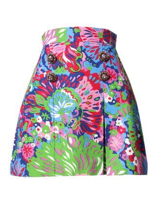 Dolce & Gabbana Womens Multicolor Floral Buttoned High Waist Mini Shorts
