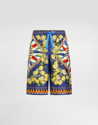 Dolce & Gabbana Bermudashorts Vanity Aus Seidentwill Mit Carretto-print - Mann Hosen Und Shorts Multicolor 48