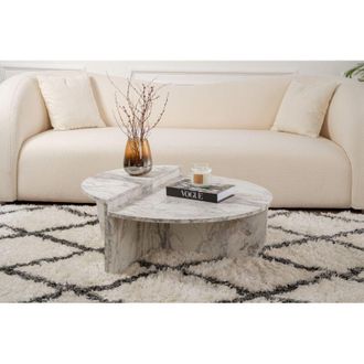 Calicosy Calicosy - Table Basse Gigogne Ronde Bois en Marbre Freesia, Deux Pi&egrave;ces, 90x30x60 cm et 85x35x30 cm, Design Polyvalent, Pour Salon ou Bureau