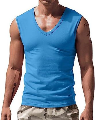 Generic T-shirt de compression sans manches pour homme : sous-v&ecirc;tement col en V T-shirt fonctionnel coupe ajust&eacute;e T-shirt de sport respirant l&eacute;ger T-shirt de 