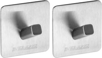 Fackelmann Klebehaken QUADRA, selbstklebende Kleiderhaken, Wandhaken aus Edelstahl (Farbe: Silber), Menge: 1 St&uuml;ck (Packung mit 2)