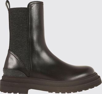 Brunello Cucinelli Bottines Chelsea en cuir lisse avec semelle crant&eacute;e et Monili