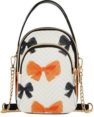 Mnsruu Sac à bandoulière pour femme - Orange et noir - Motif noeud papillon - Petit sac à bandoulière avec sangle réglable