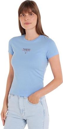 Tommy Jeans T-Shirt Manches Courtes Femme Slim Col Ras-du-Cou, Bleu (Moderate Blue), XXL