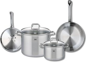 Fackelmann ELO 9502950 Batterie de cuisine 4 pi&egrave;ces, Set de 2 Po&ecirc;les de cuisson 24 et 28 cm et 2 faitouts 20 et 26 cm Elo Profi Citrin, inox, induction
