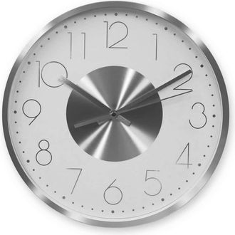 Wall-Art Silberne Wanduhr 30cm Durchmesser ohne Tickgeräusche langlebige Metallic Uhr für Wohnzimmer Büro lautlose Aluminium Metalluhr (Silber Weiß)