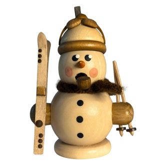 Weigla R&auml;uchermann Schneemann braun/Natur Biathlet original Erzgebirge I R&auml;ucherfigur aus Holz I H&ouml;he 8 cm I Weihnachtsdeko I sch&ouml;ne Geschenkidee I Dekoratio