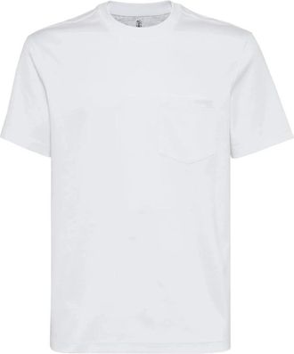 Brunello Cucinelli Homme, Tops, Blanc, Taille: 2XL T-shirt &agrave; Col Rond