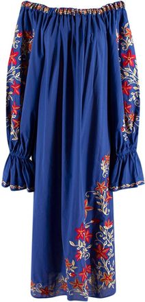 Svitlaya Blue Floral Embroidered Off-Shoulder Maxi Dress Size S