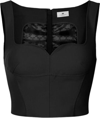 Elisabetta Franchi Femme, Tops, Noir, Taille: 42 FR Double Layer Stretch Crepe Top