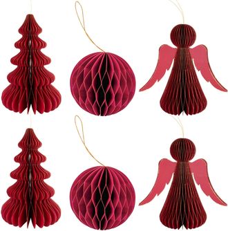 Matches 21 Weihnachtsdeko Wintermotive zum Aufh&auml;ngen Rot 6er Set - 10 cm Papier Weihnachtsbaumschmuck