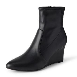 Amazon Essentials Damen Stiefeletten Mit Keilabsatz Und Rei&szlig;verschluss, Schwarz Kunstleder, 42 EU