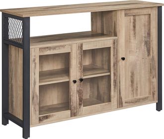 Vasagle Sideboard, K&uuml;chenschrank, Aufbewahrungsschrank, mit 3 T&uuml;ren, f&uuml;r Wohnzimmer, K&uuml;che, Esszimmer, 33 x 110 x 75 cm, Landhausstil, eichenbraun-schwarz LSC