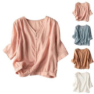 Generic Chemisier r&eacute;tro &agrave; manches courtes pour femme, haut d&eacute;contract&eacute; tendance, coupe ample, chemise ample boutonn&eacute;e &agrave; porter au quotidien, tenue d&eacute;t&eacute; d&eacute;cont