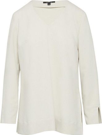 Comma Langarmbluse Bluse Lange Cr&ecirc;pe-Bluse mit V-Ausschnitt und seitlichen Schlitzen