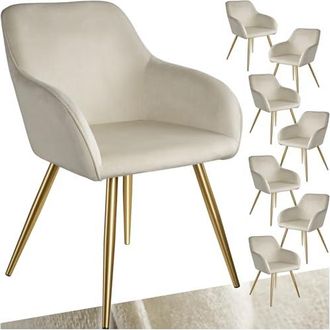 TecTake Lot de 8 Chaises de Salle &agrave; Manger rembourr&eacute;es Modernes Fauteuil Salon Chaise Velours Design Scandinave Pieds en Acier Dor&eacute; &Eacute;l&eacute;gant avec Accoudoirs po