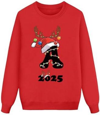 Generic Sweat-shirt de Noël assorti pour la famille, tenues familiales de Noël, motif de lettre de renne 2025, chapeau de Père Noël, chapeau de Père Noël, fan