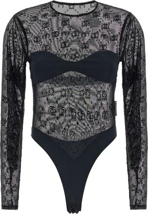 Marine Serre Femme, Tops, Noir, Taille: 38 FR Moonogram Body &agrave; manches longues