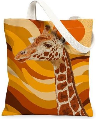 Generic Sacs fourre-tout en toile avec motif girafe, motif animal artistique, sacs d&eacute;picerie, sacs d&eacute;picerie r&eacute;utilisables, l&eacute;gers et lavables, Orange, 13x15 