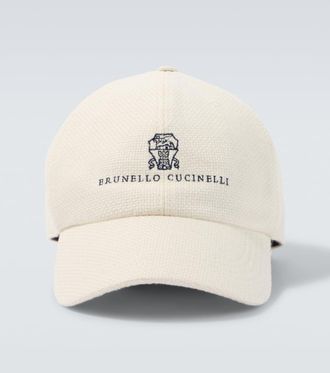 Brunello Cucinelli Casquette en soie, lin et laine &agrave; logo