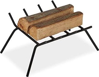 Relaxdays Kamin Feuerrost, Schmiedeeisen, Feuerbock mit F&uuml;&szlig;en, eckig, robust, HBT: 20 x 45,5 x 36 cm, Kaminrost, schwarz