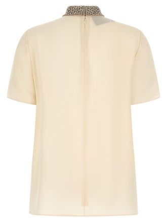Valentino Garavani Crystal-Embellished Cr&ecirc;pe de Chine Blouse - White